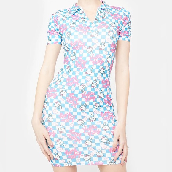 Hello Kitty | Dresses | Hello Kitty Checkered Collared Shirt Dress Size ...